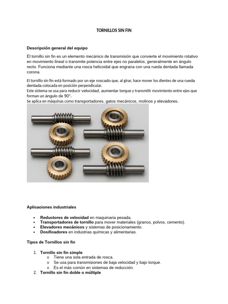 Tornillo Sin Fin: Usos y Mantenimiento | PDF | Tornillo | Ingeniería ...