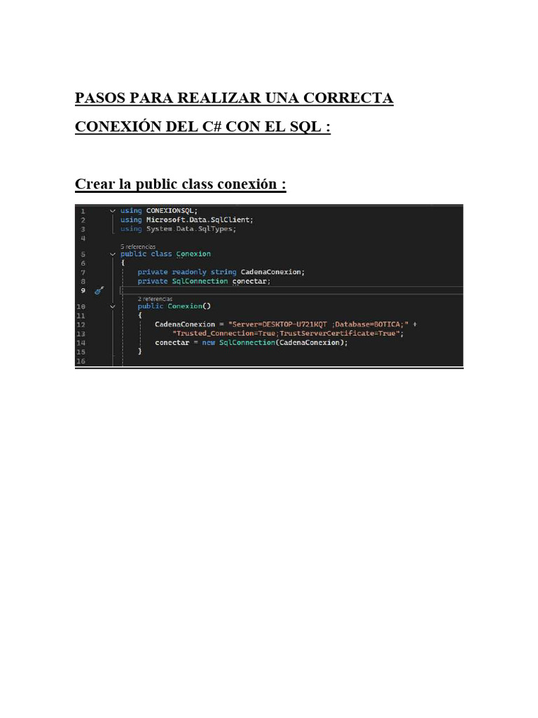 Conexión C# a SQL Server: Guía Paso a Paso | PDF | C Sharp (lenguaje de ...