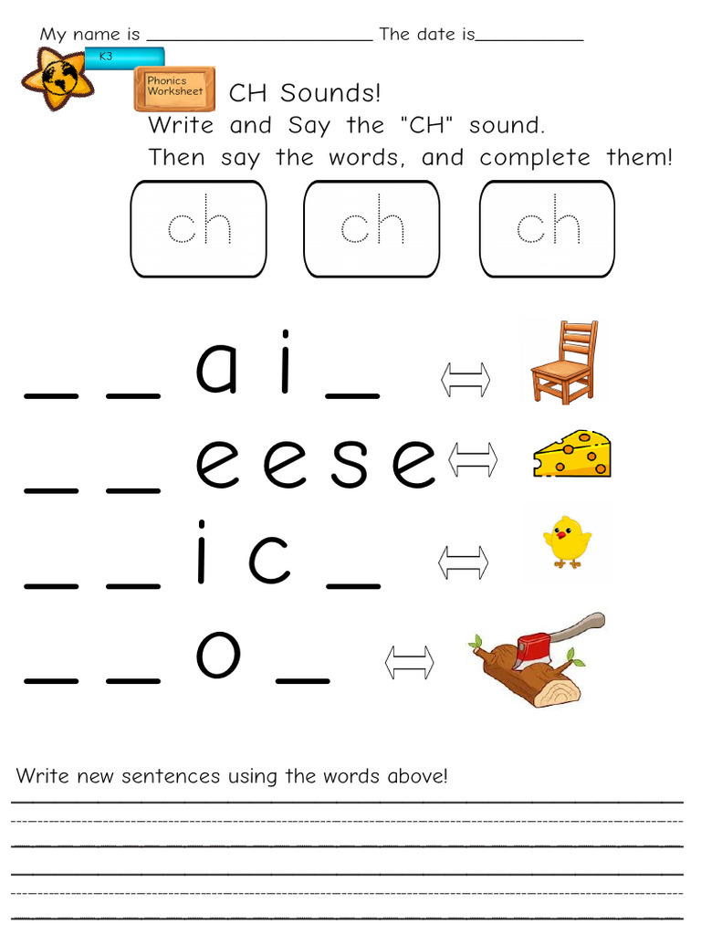 CH Sound Phonics Worksheet for K3 | PDF