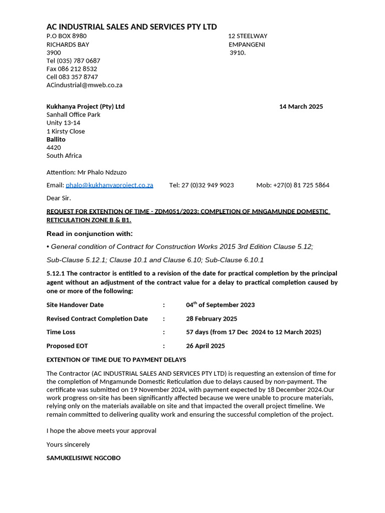 Request for Extension of Time - ZDM051/2023 | PDF