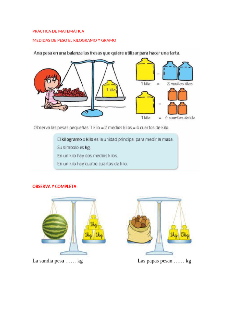 Práctica de Matemática Medidad de Peso | PDF