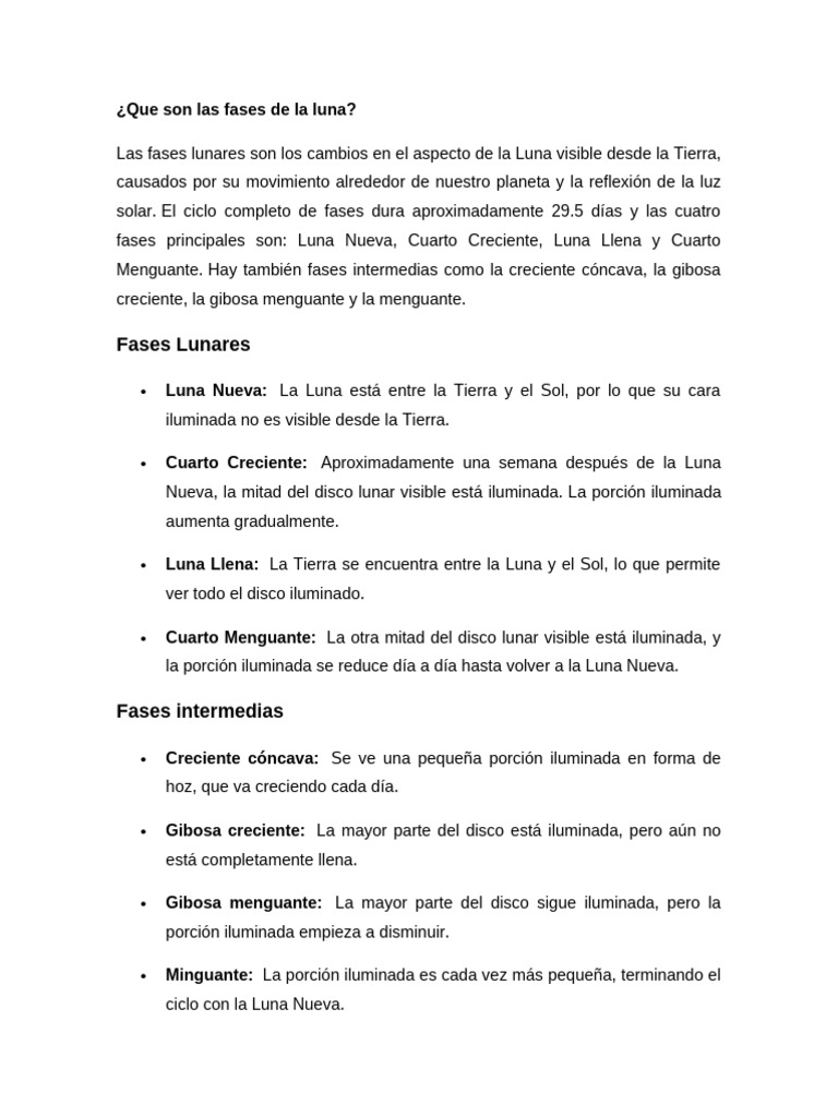 Fases de la Luna: Guía Completa | PDF
