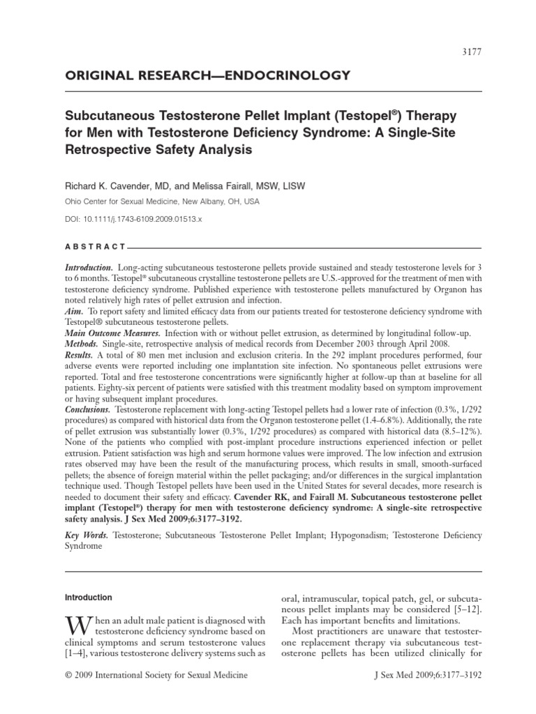 Terapia Subcutânea Com Implantes de Pellets de Testosterona | PDF ...