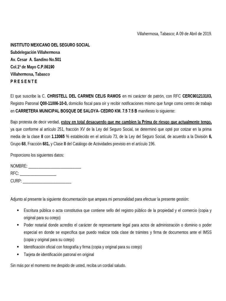 Escrito Libre Cambio De Representante Legal Pdf