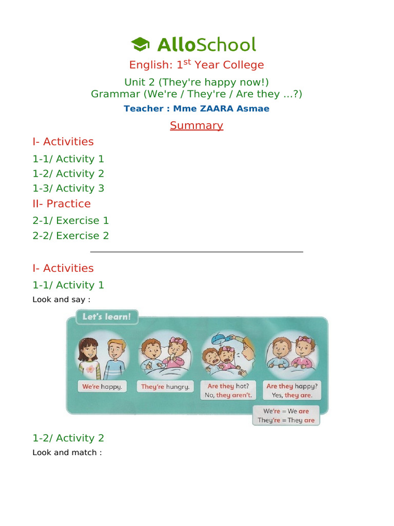 Unit 2 Grammar We Re They Re Are They 2 | PDF