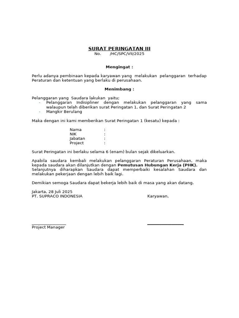 Surat Peringatan 3 | PDF
