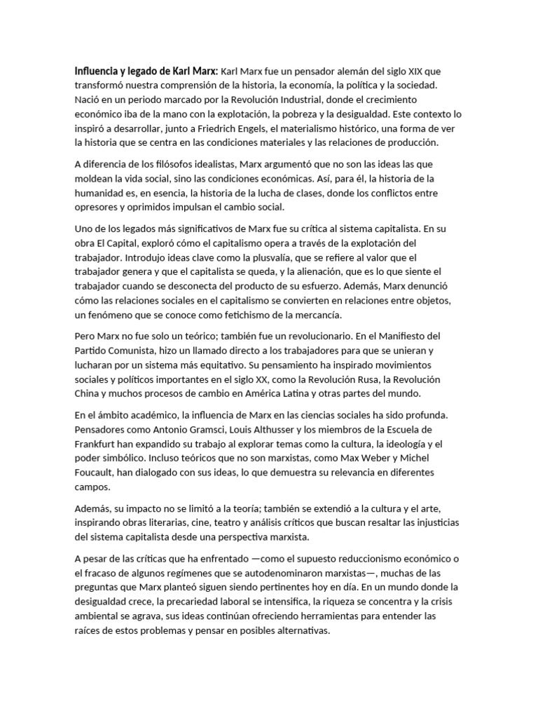 Influencia y Legado de Karl Marx | PDF | Karl Marx | Capitalismo