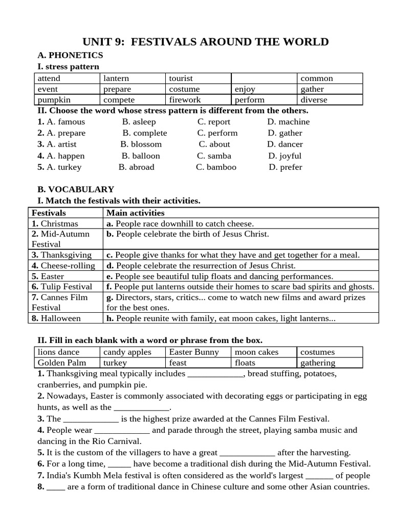 Global Festivals: Activities & Vocabulary | PDF | Festival | Observances