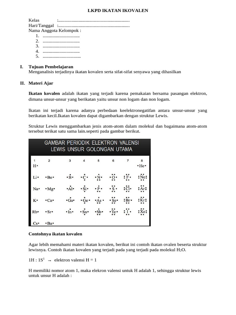 LKPD Ikatan Kovalen dan Struktur Lewis | PDF