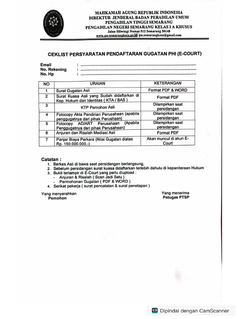Cara Checklist Pendaftaran Gugatan Phi | PDF