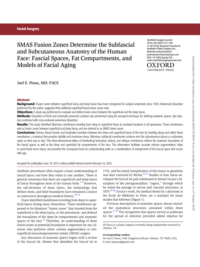 SMAS Fusion Zones Determine The Subfascial and Subcutaneous Anatomy ...