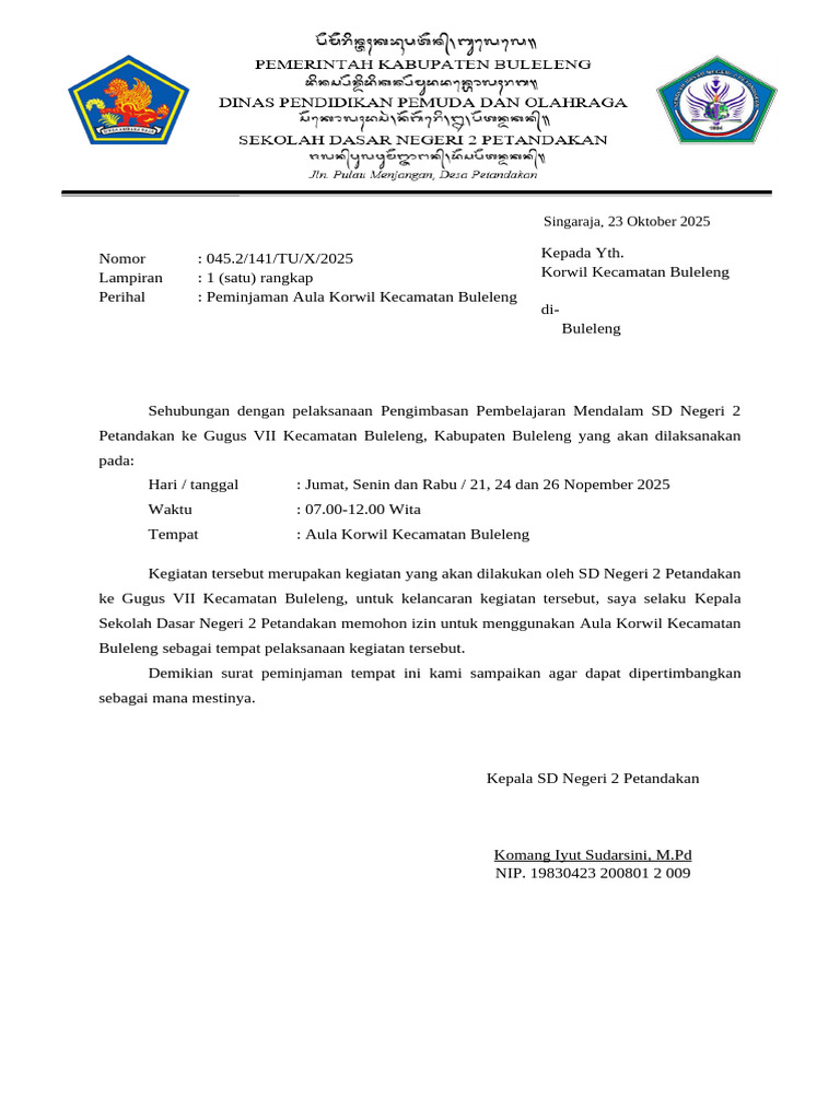 Surat Izin Peminjaman Gedung | PDF