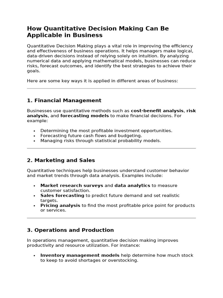 Quantitative Decision Making in Business | PDF | Forecasting | Risk