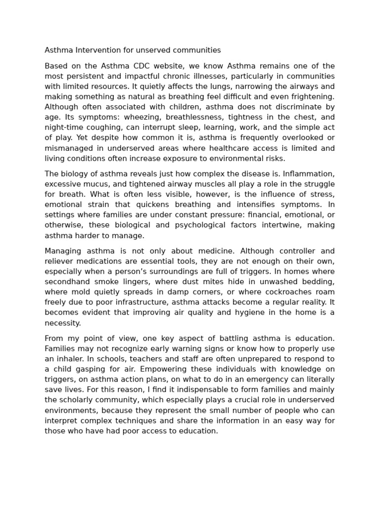 Asthma Intervention For Unserved Communities | PDF | Asthma | Medical ...