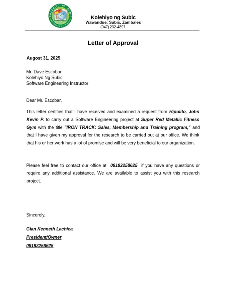 Approval for Software Engineering Project | PDF