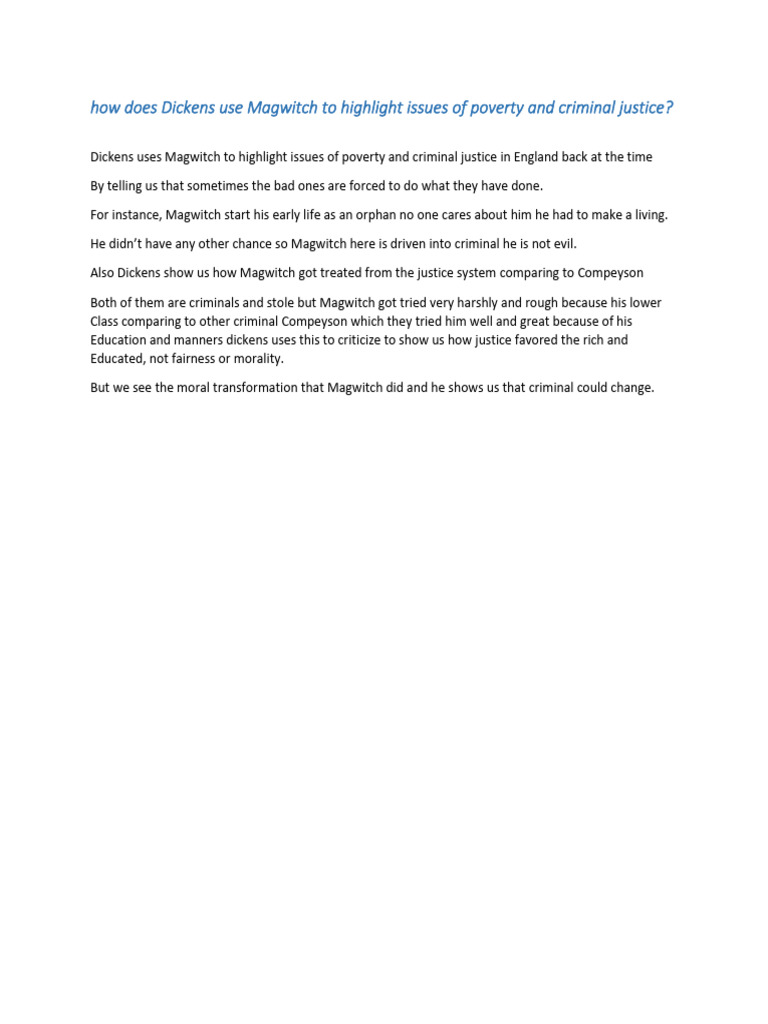 How Does Dickens Use Magwitch To Highlight Issues of Poverty and ...