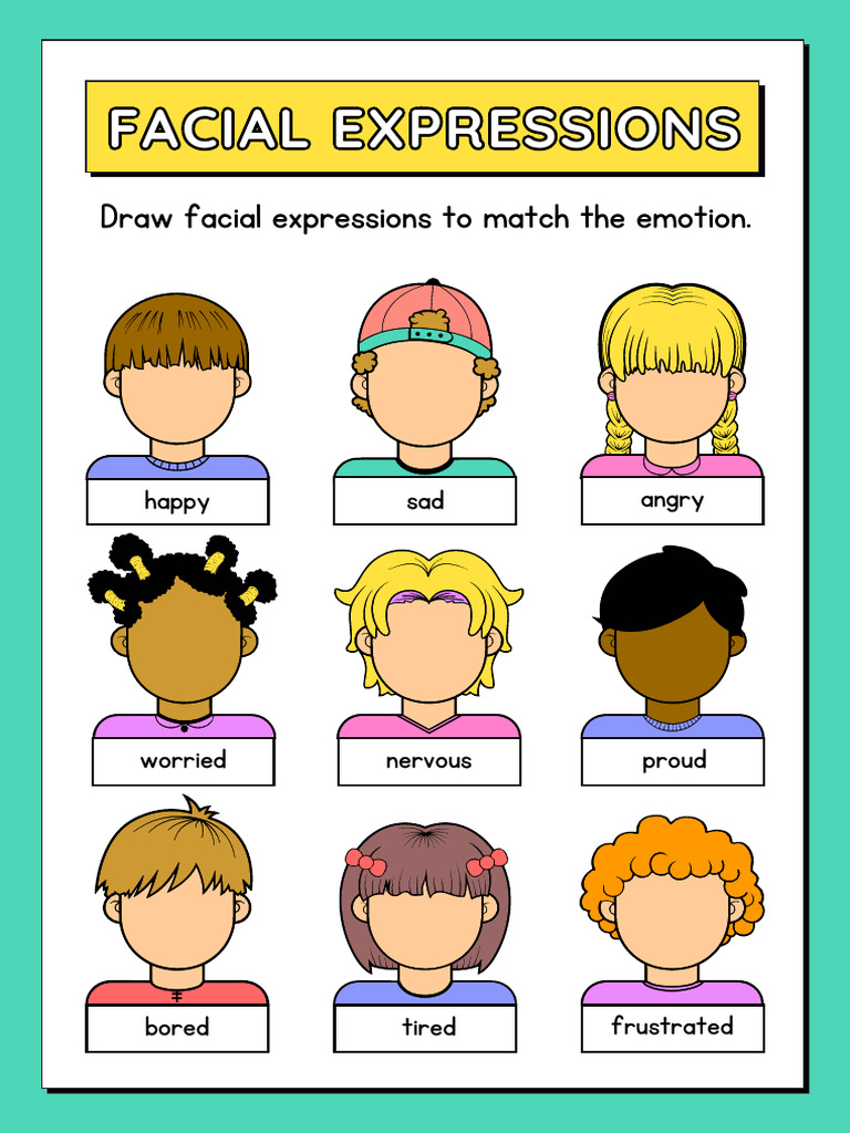 Facial Expressions SEL Worksheet Colorful Cartoon Style | PDF