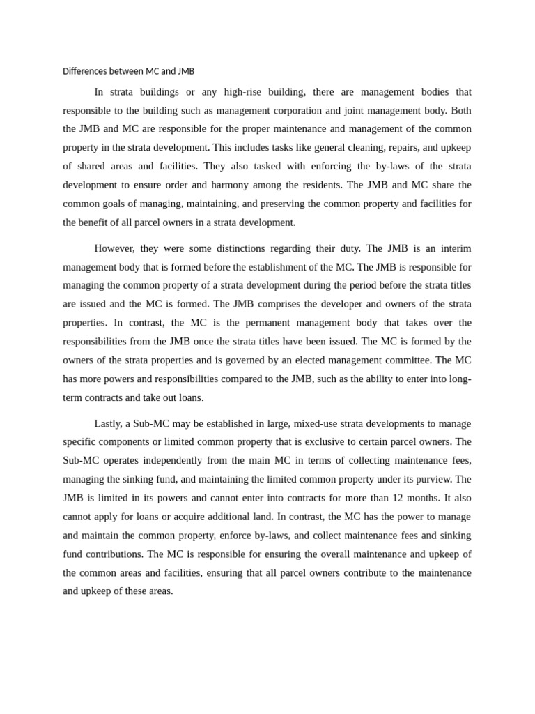 Differences Between Mc And Jmb Pdf