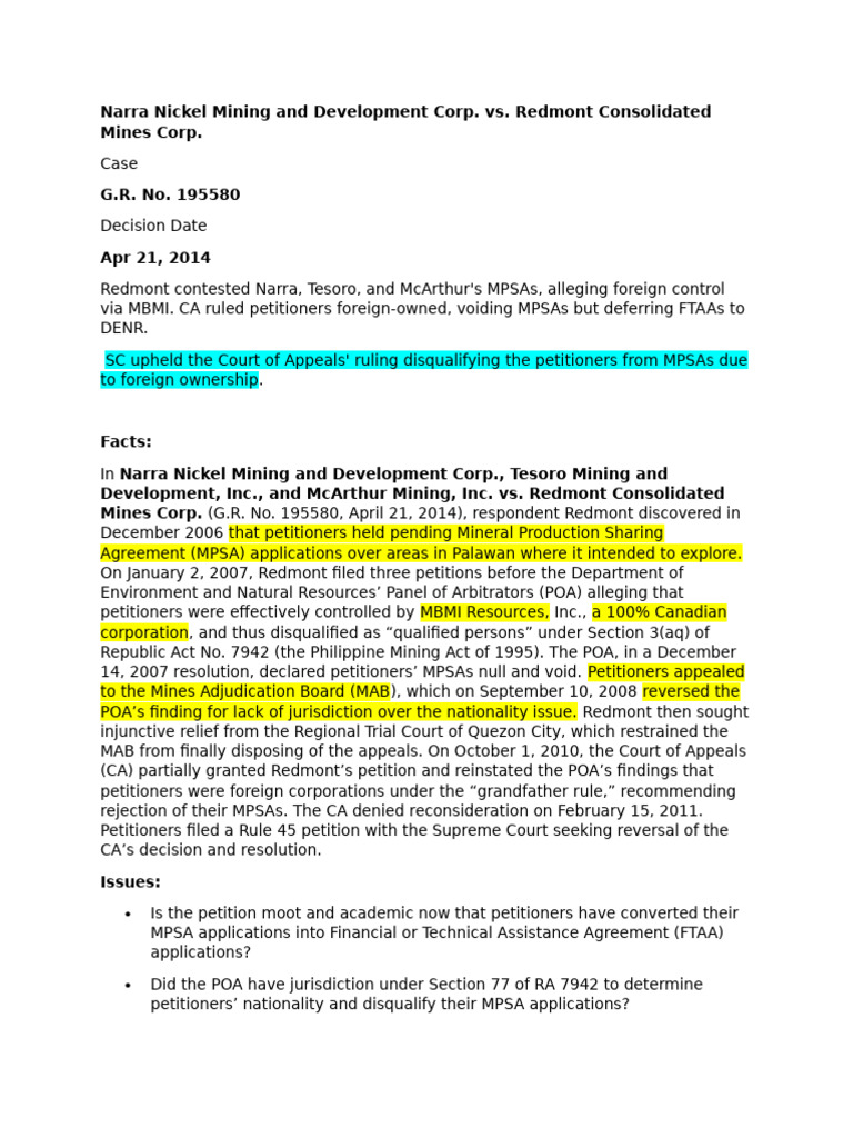 Narra Nickel Mining and Development Corp. vs. Redmont Consolidated ...