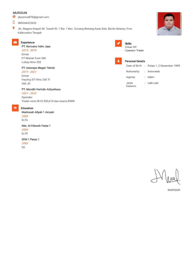 Lamaran CV Muridun SDH Edit | PDF