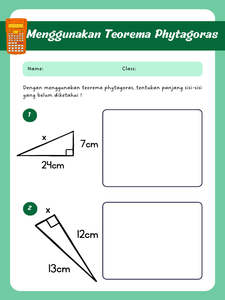 LKPD Pythagoras' Theorem Maths Digital Worksheet in in Green Orange ...