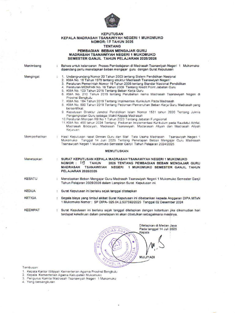 SK Pembagian Tugas Ganjil 2025.2026 | PDF