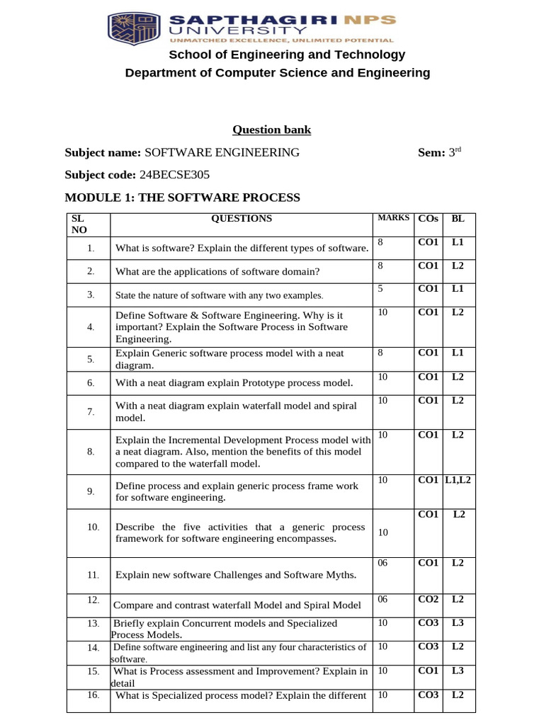 Software Engineering Question Bank for 3rd Sem | PDF | Agile Software ...
