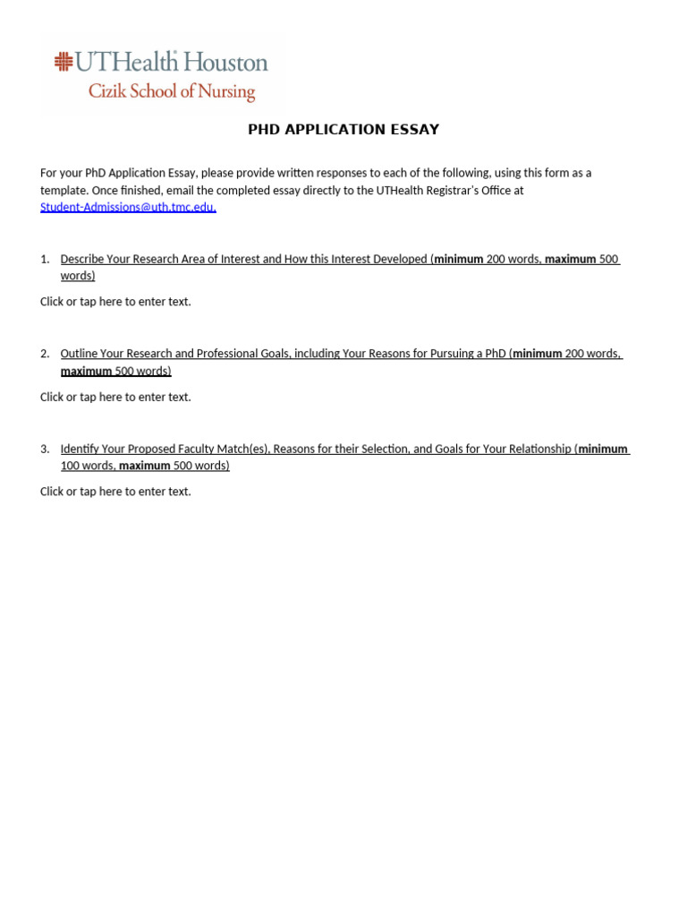 PHD Application Essay Template | PDF