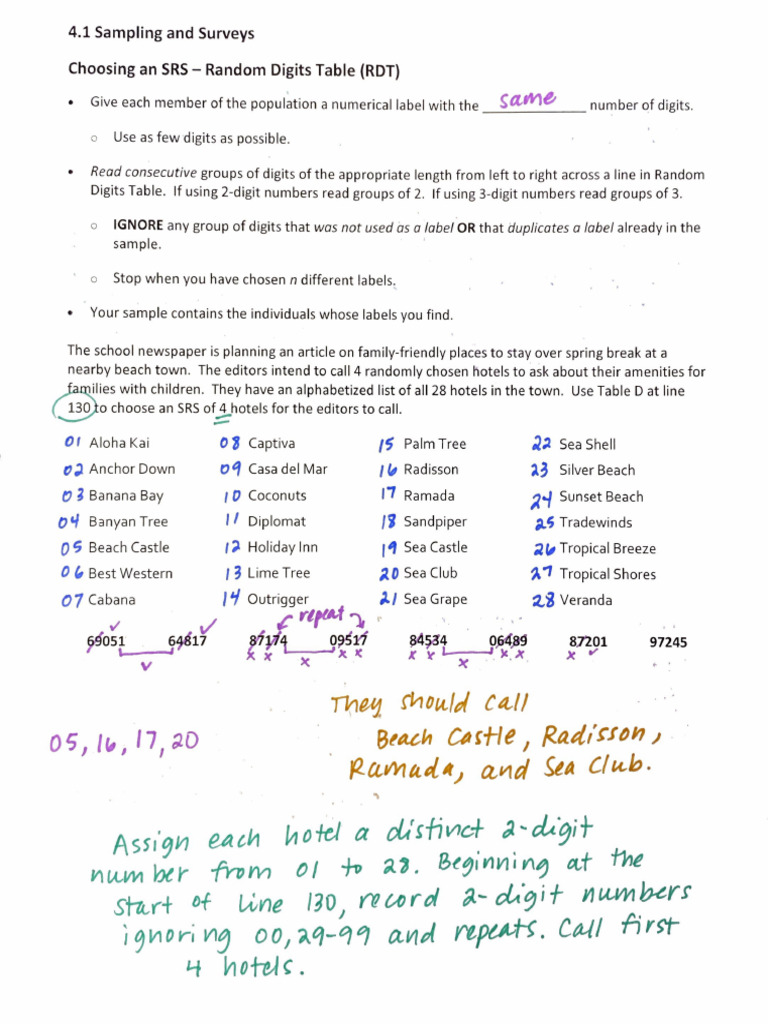Notes - 4.1a Sampling and Surveys (SM) Short 2023 KEY | PDF