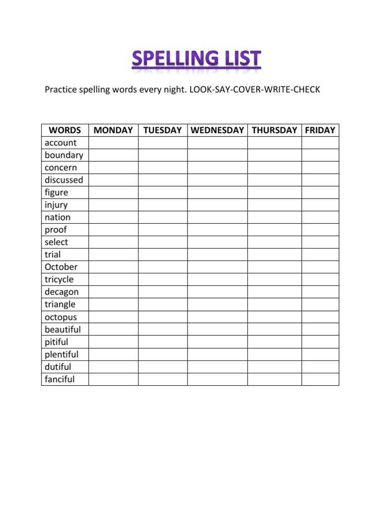 Weekly Spelling and Homework Guide | PDF