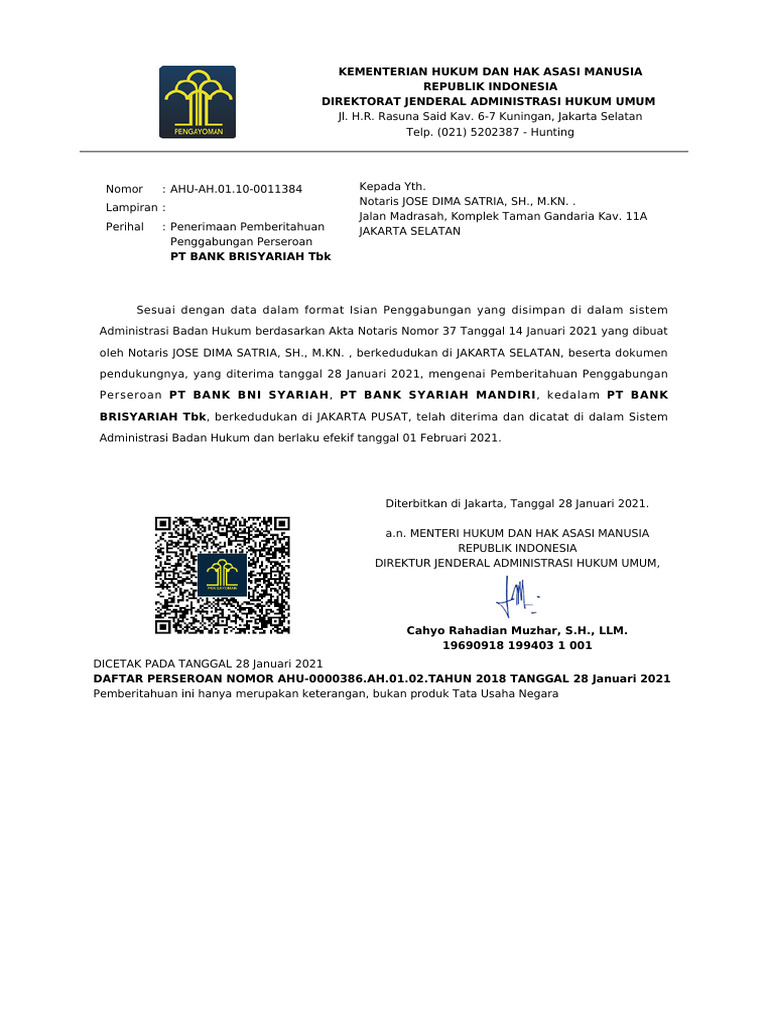 37 Pemberitahuan AHU Akta 37 | PDF