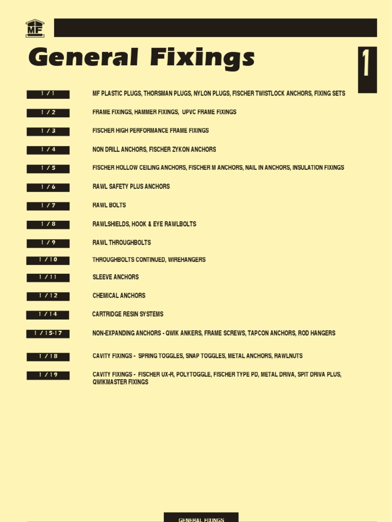 SECTION 01 General Fixings | PDF | Drill | Screw