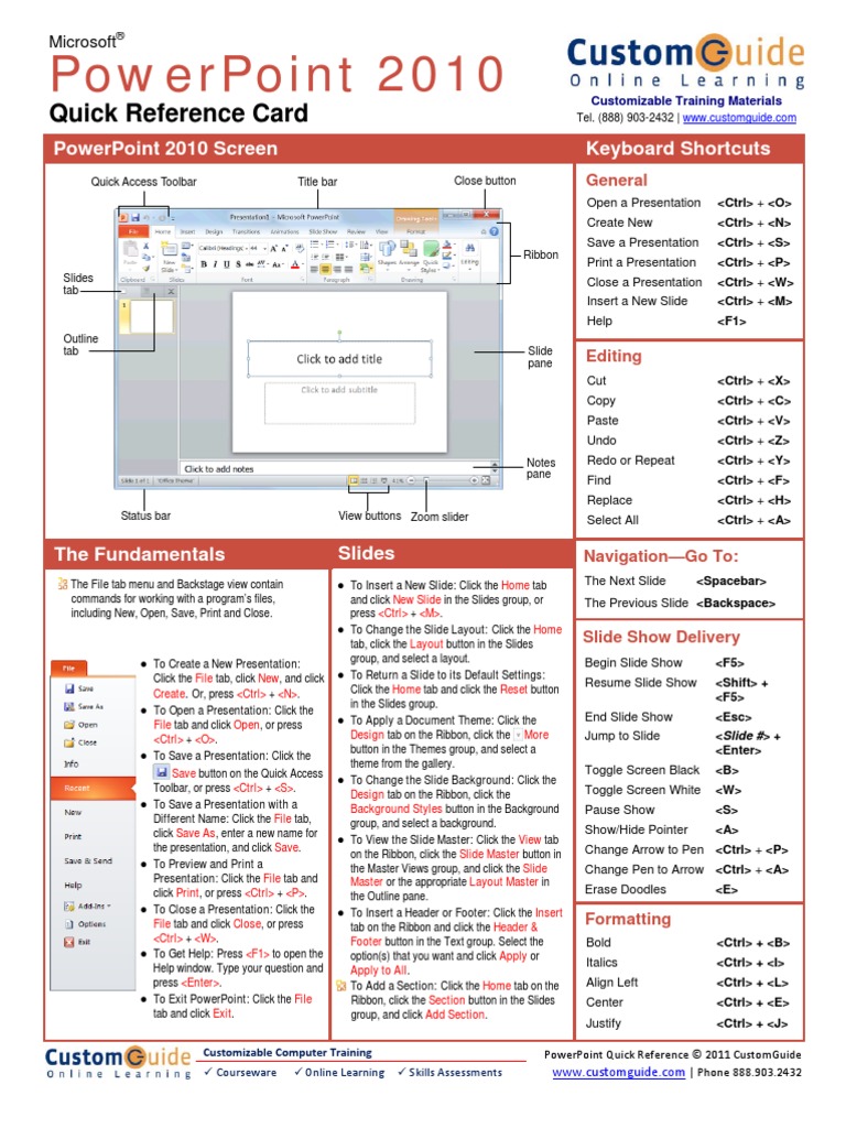 Power Point Quick Reference 2010 | PDF