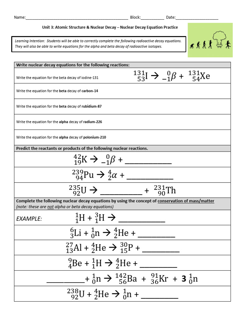 PRACTICE - Nuclear Decay and Half Life | PDF | Radioactive Decay ...