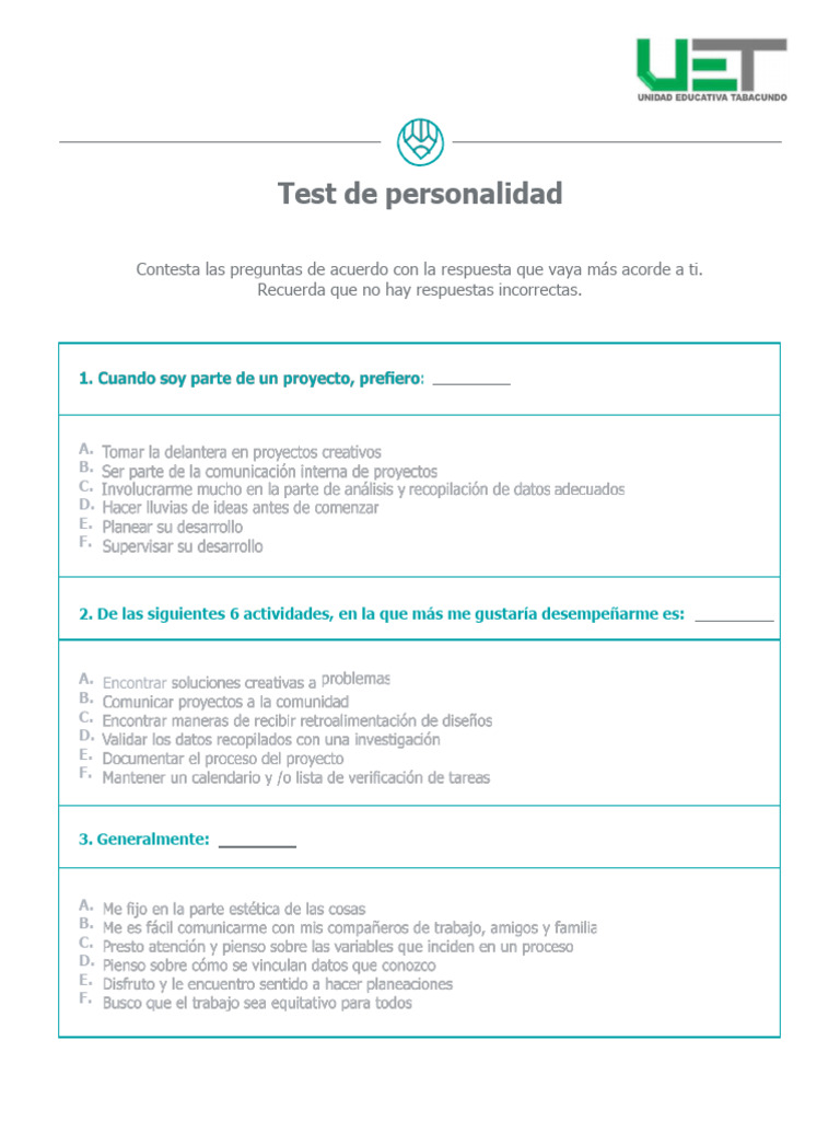 Test de Personalidad y Roles Profesionales | PDF