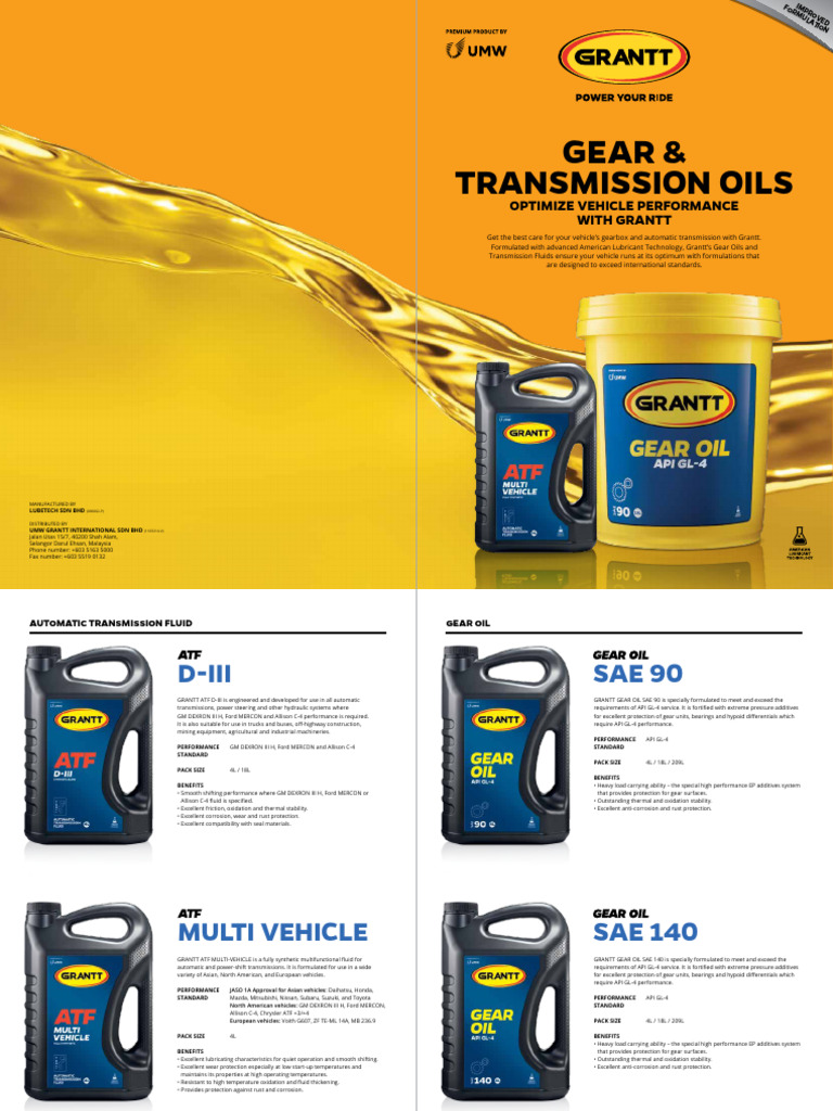 GRANTT Catalogue - ATF Gear Oil | PDF | Automotive Industry | Motor Vehicle