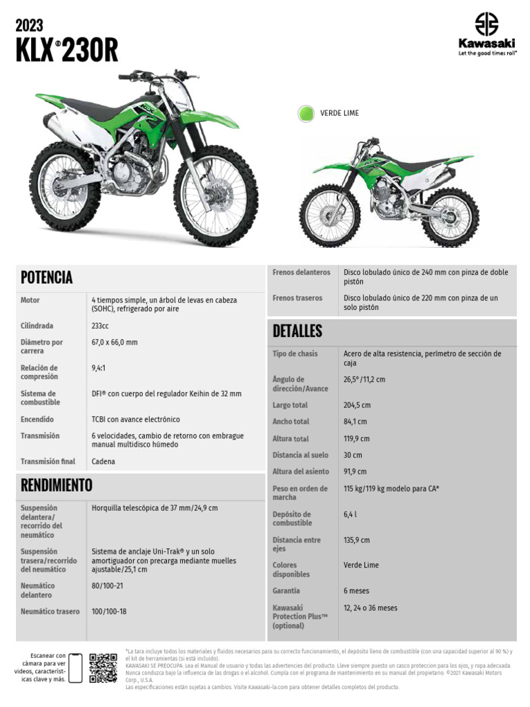 Kws Ficha Tecnica KLX 230r 23 1 | PDF | Neumático | Carros deportivos