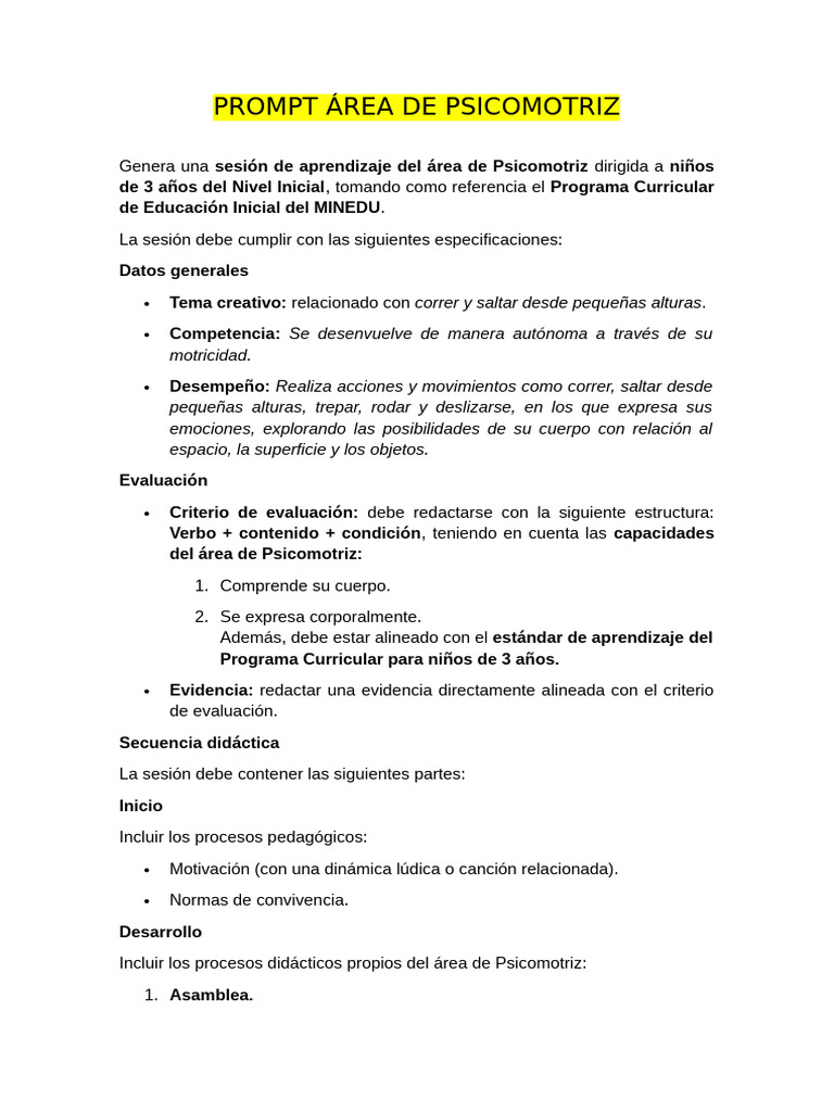 Prompt Área de Psicomotriz | PDF
