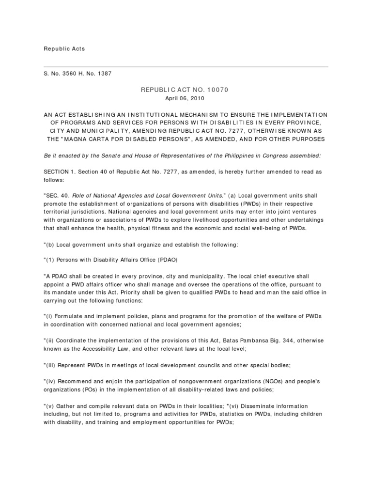 Republic Act 10070, 2010 | PDF | Local Government | Non Governmental ...