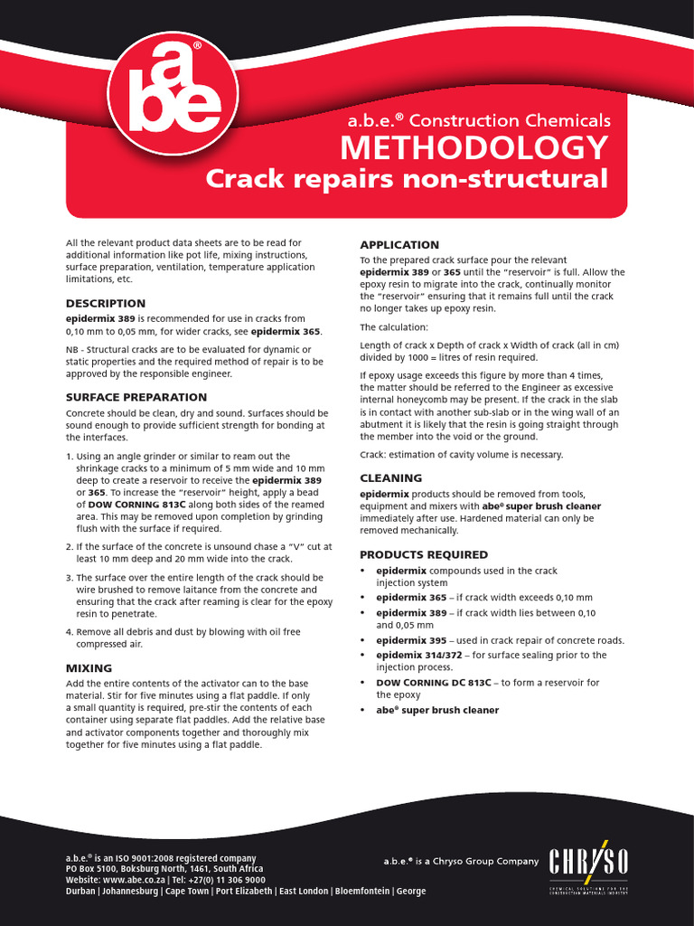 Epidermix 116 Crack Repair Guide | PDF | Epoxy | Concrete