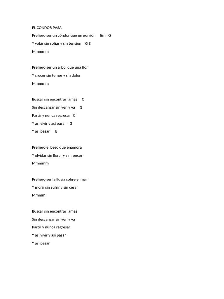 Letra de "El Cóndor Pasa" | PDF