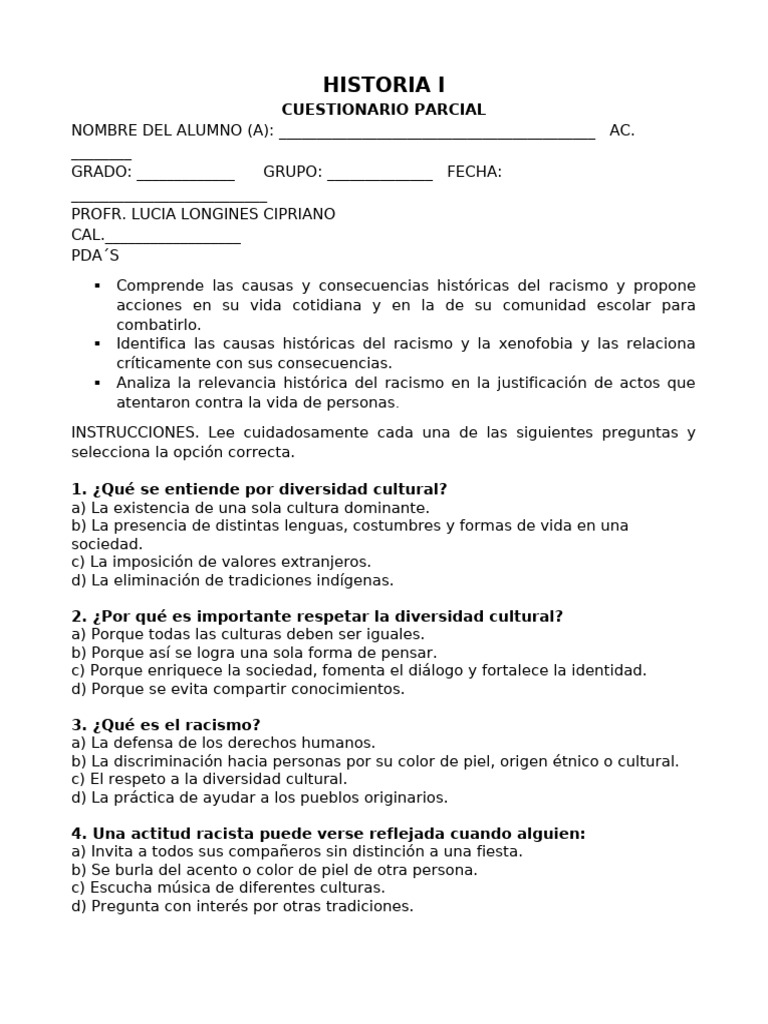 Examen Hist 1° | PDF | Ejército Zapatista de Liberación Nacional | México