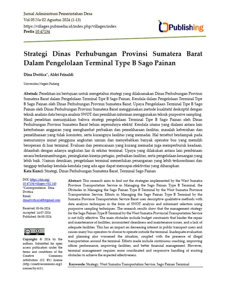Strategi Pengelolaan Terminal Sago Painan | PDF