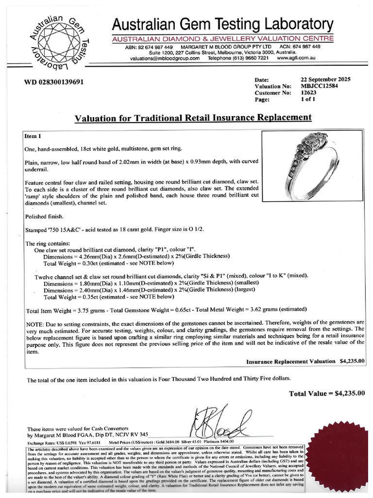 Clean 4235 Valuation Certificate 028300139691 | PDF
