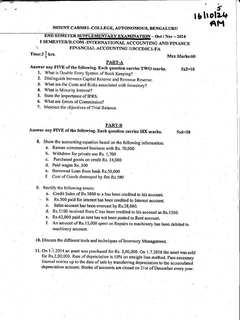 2024 Oct-Nov Supply-Financial Accounting. | PDF