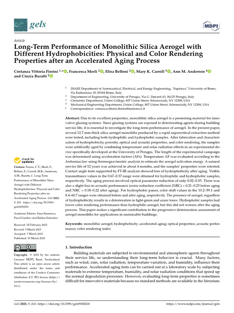 Long-Term Performance of Monolithic Silica Aerogel with Different ...