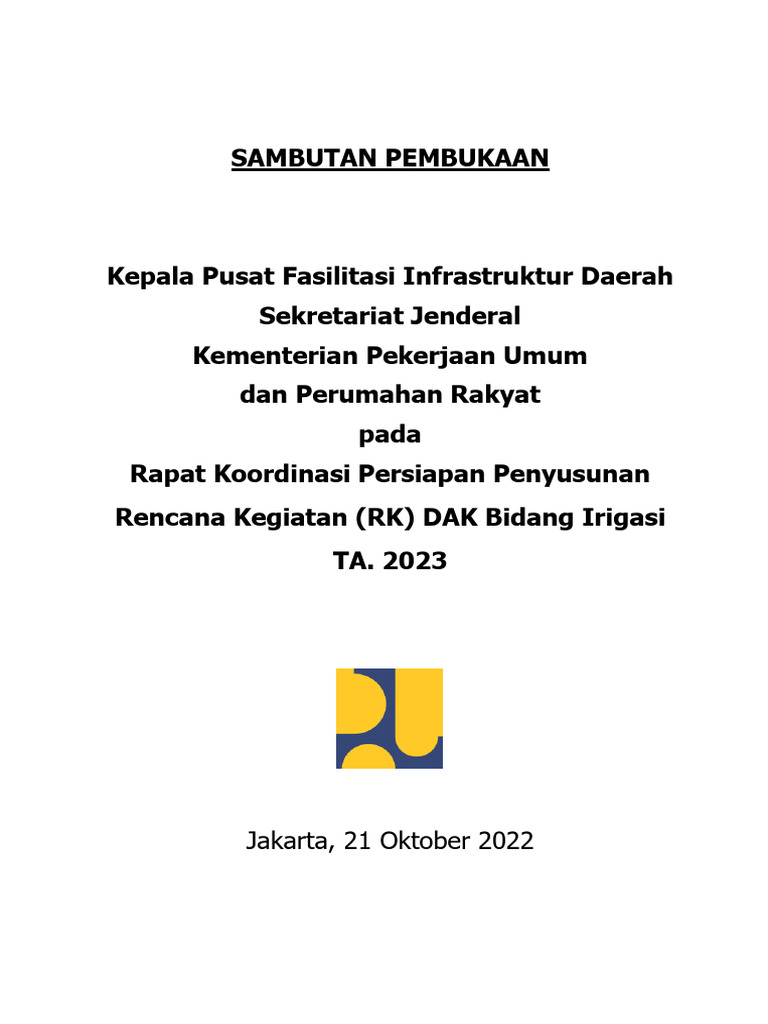 Sambutan Kapus Rakor Persiapan Penyusunan RK | PDF