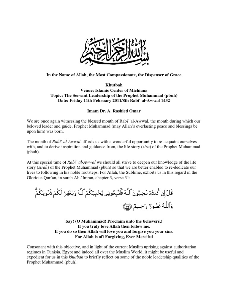 Friday Khutbah 02-11-2011 | PDF | Shura | Sahabah