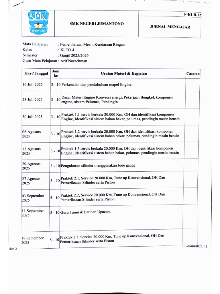 Jurnal Dan Presensi Arif N TTD | PDF