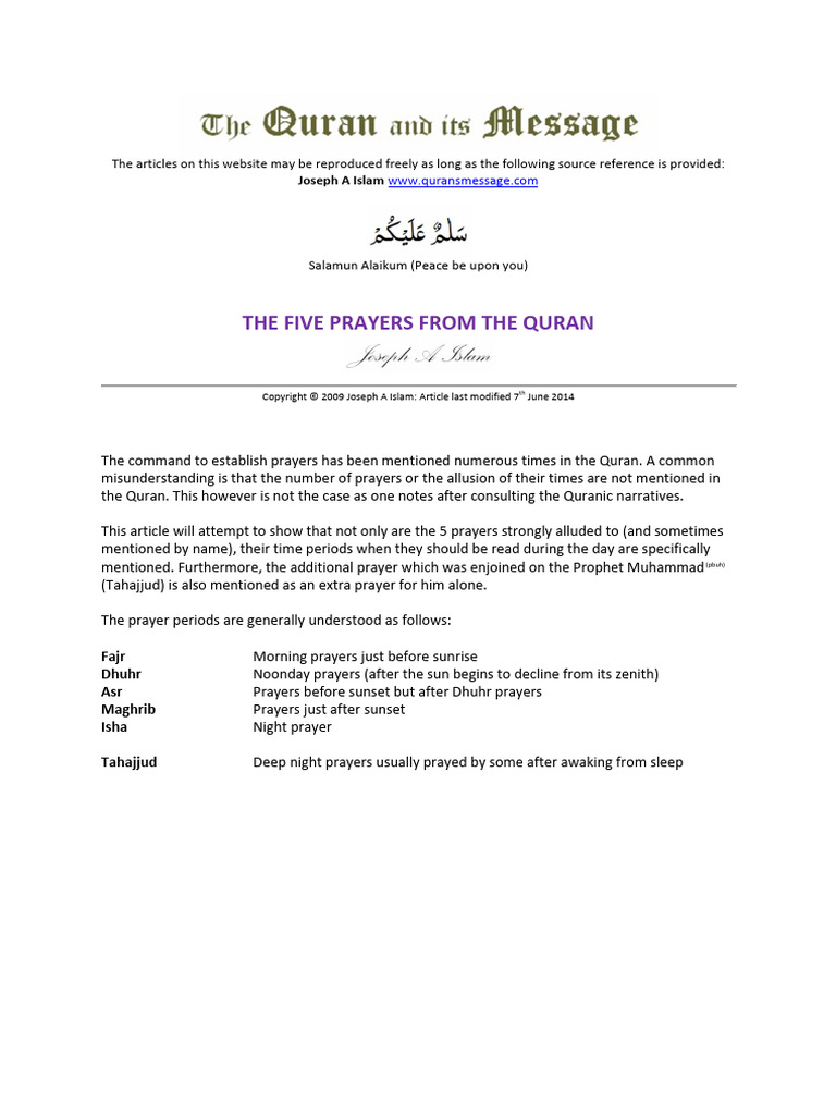 Quranic Insights on the Five Daily Prayers | PDF | Quran | Islam